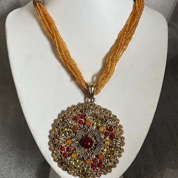 Jewelry | Large Round Gold Medallion Wstones Necklace Yellow Citrine ...